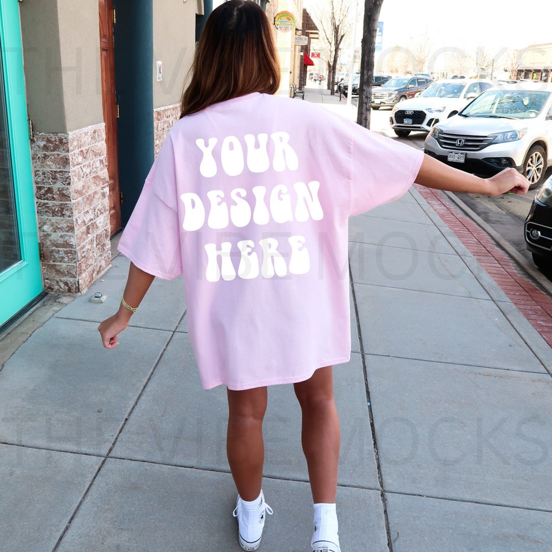 Gildan 5000 Light Pink Back of Shirt Mockup Oversized Light Pink Tshirt ...