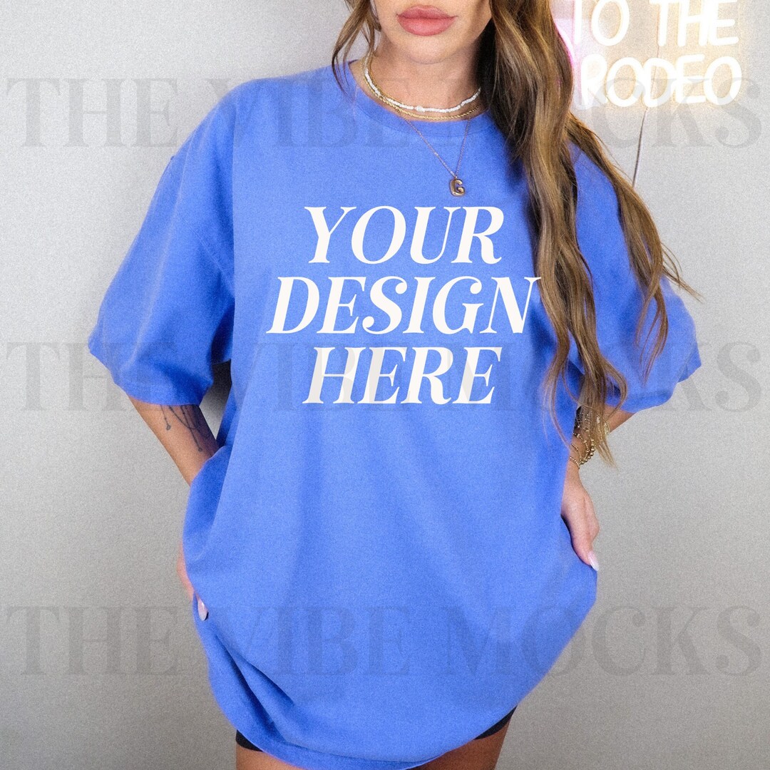 Comfort Colors C1717 Flo Blue Shirt Mockup Oversized Comfort Colors Flo ...