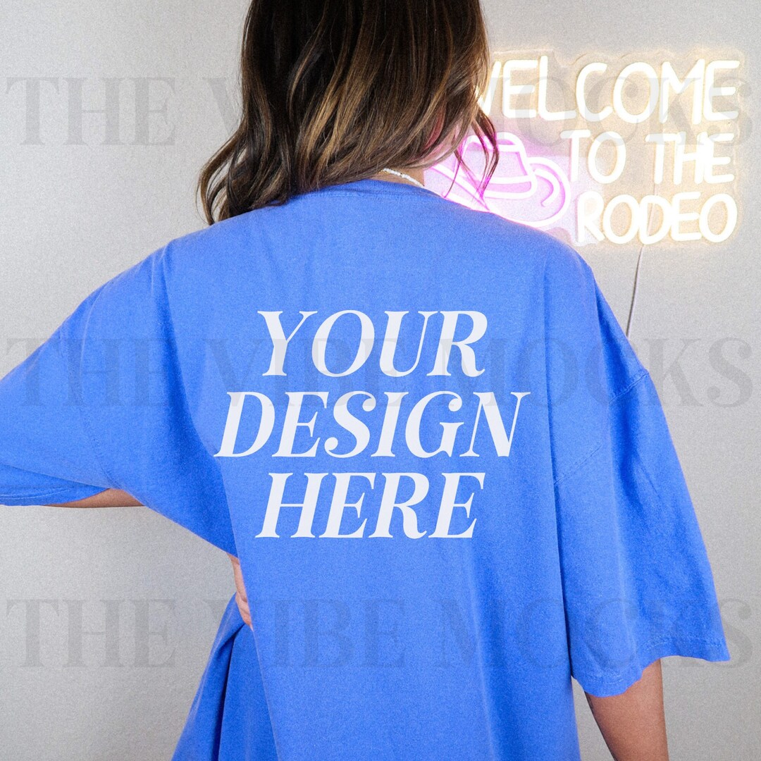 Comfort Colors C1717 Flo Blue Back Shirt Mockup Oversized Comfort ...