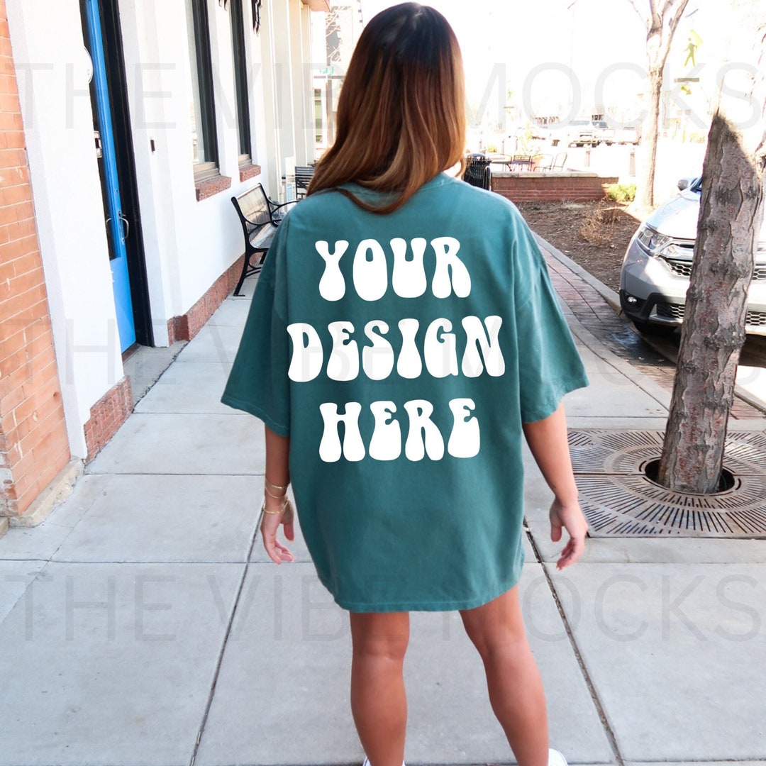 Comfort Colors C1717 Blue Spruce Back Mockup Oversized Green Tshirt ...