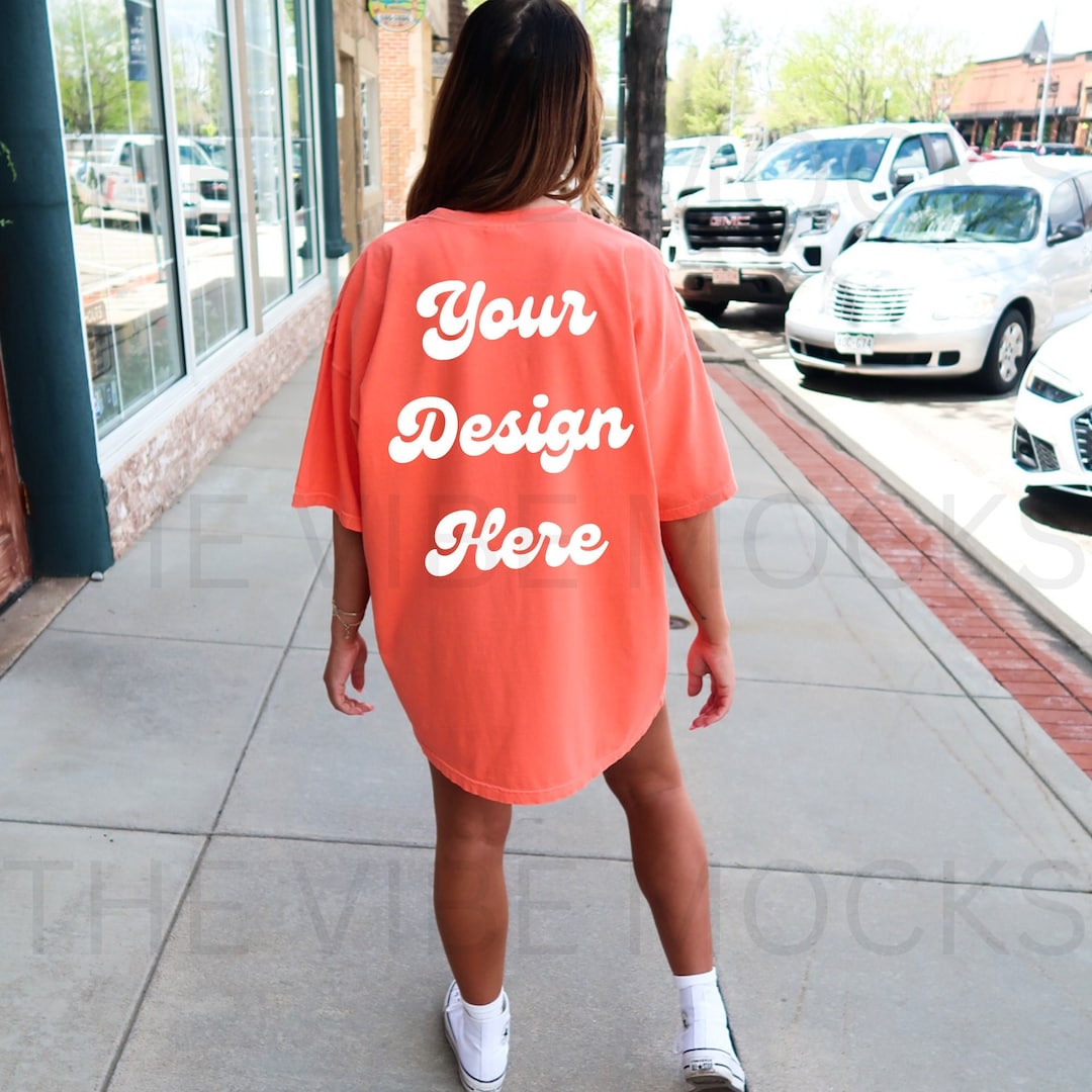 Comfort Colors C1717 Bright Salmon Shirt Mockup Oversized Bright Salmon ...