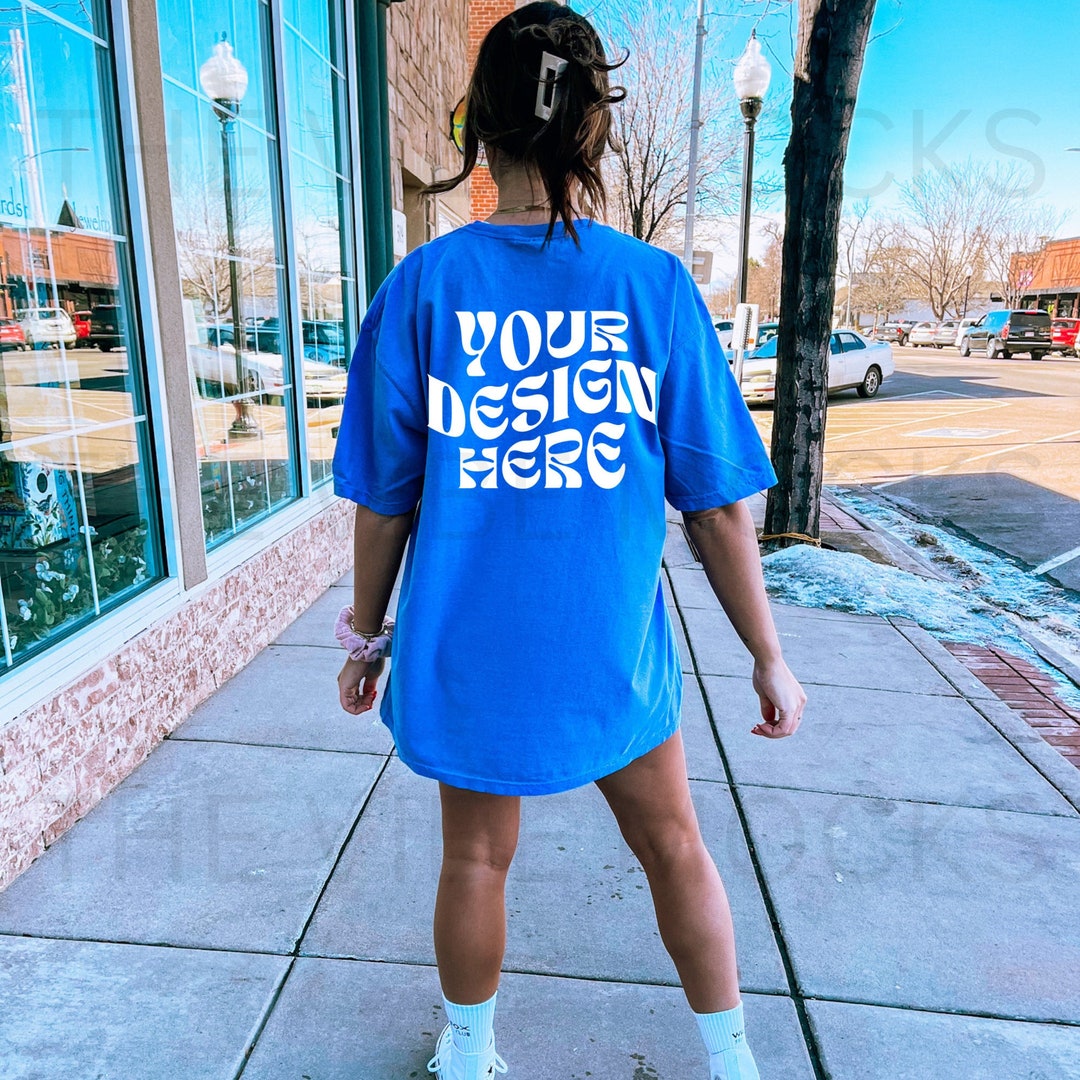 Comfort Colors C1717 Flo Blue Back Mockup Oversized Flo Blue Tshirt ...