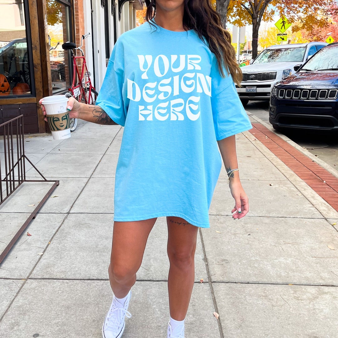 Gildan 5000 Light Blue Mockup Oversized Tshirt Mockup Model Mockup ...