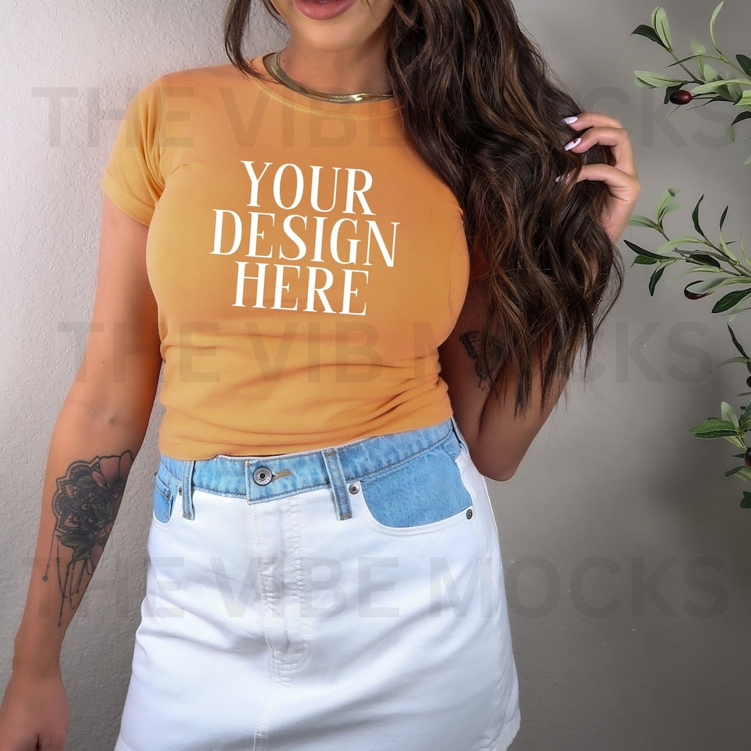 Comfort Colors 9018 Youth Mockup Cropped Melon Tshirt Mockup Model ...