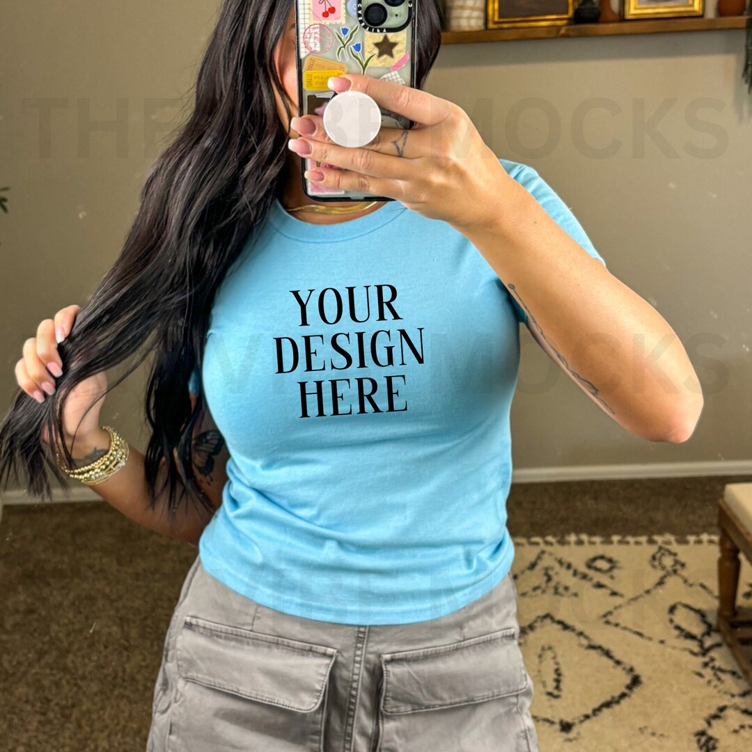 Gildan 5000B Sky Blue Shirt Mockup Cropped Sky Blue Tshirt Mockup Model ...