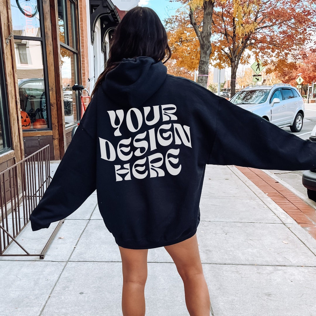 Gildan 18500 Black Back Hoodie Mockup Oversized Black Hoodie Mockup ...