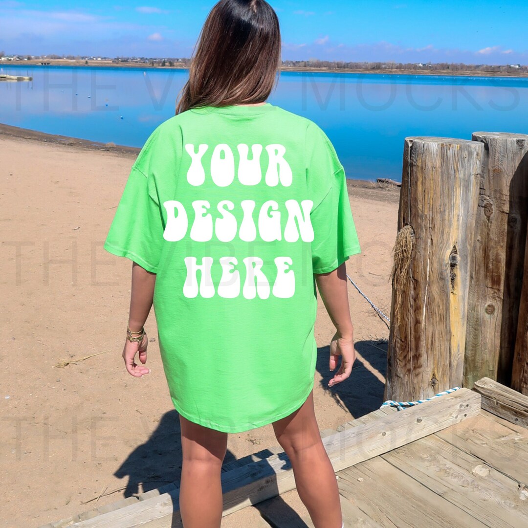 Gildan 5000 Lime Back of Shirt Mockup Oversized Green Tshirt Mockup ...