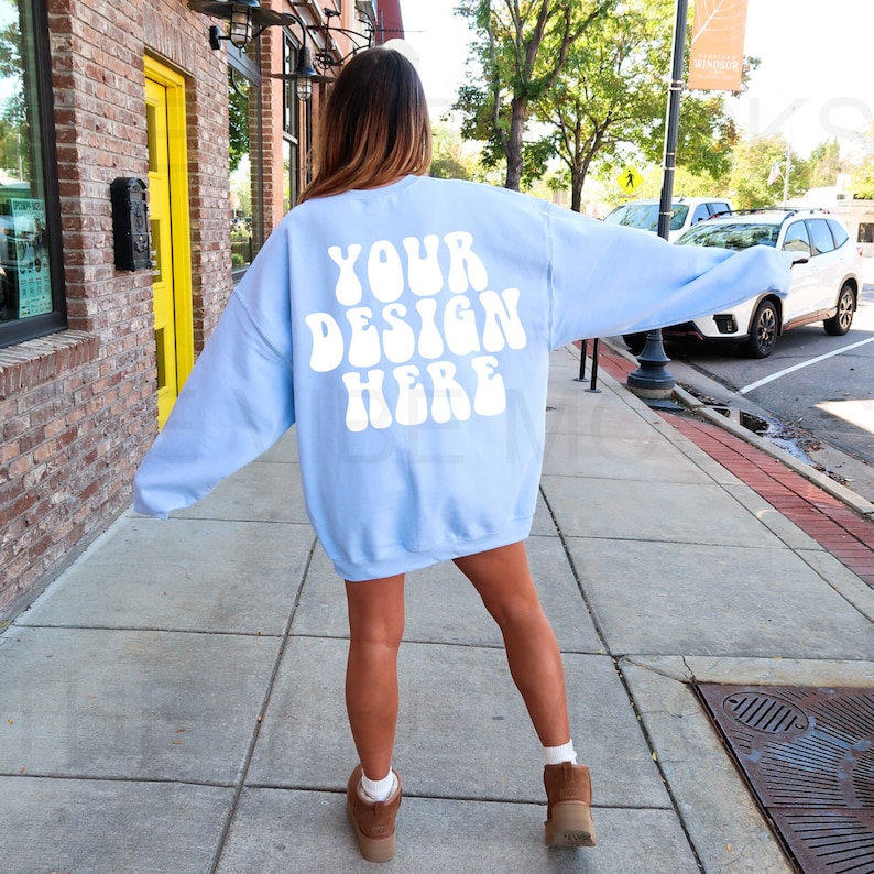 Gildan 18000 Light Blue Sweatshirt Mockup Oversized Light Blue Crewneck ...