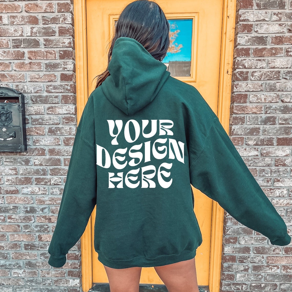 Gildan 18500 Forest Green Back Hoodie Mockup Oversized Forest Green ...