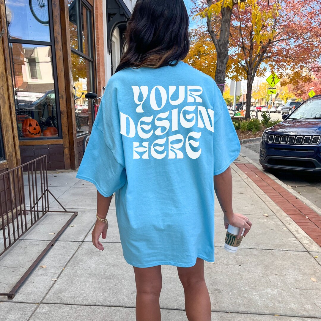 Gildan 5000 Light Blue Back of Shirt Mockup Oversized Tshirt Mockup ...
