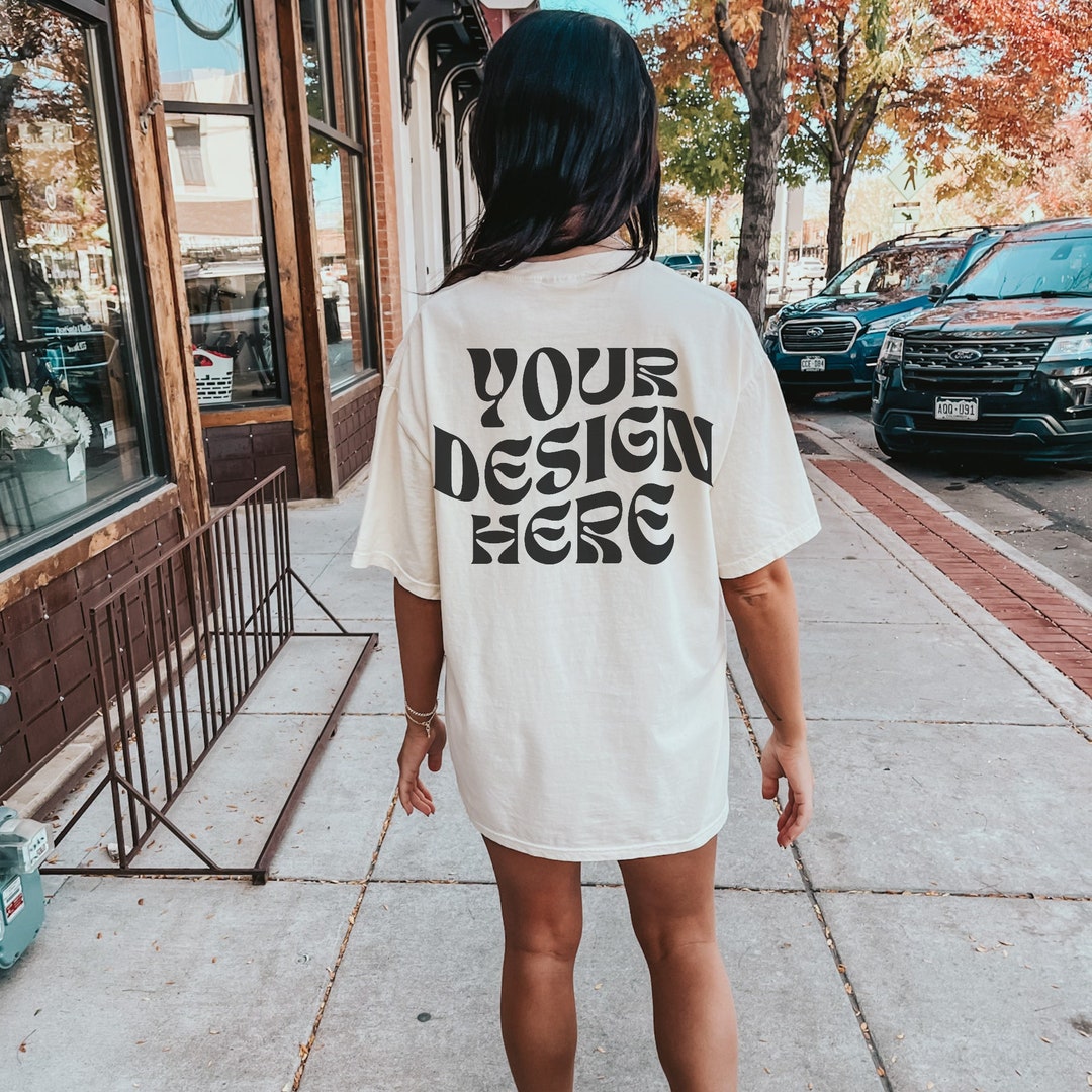 Comfort Colors C1717 Ivory Mockup Oversized Back of Shirt Outdoors ...