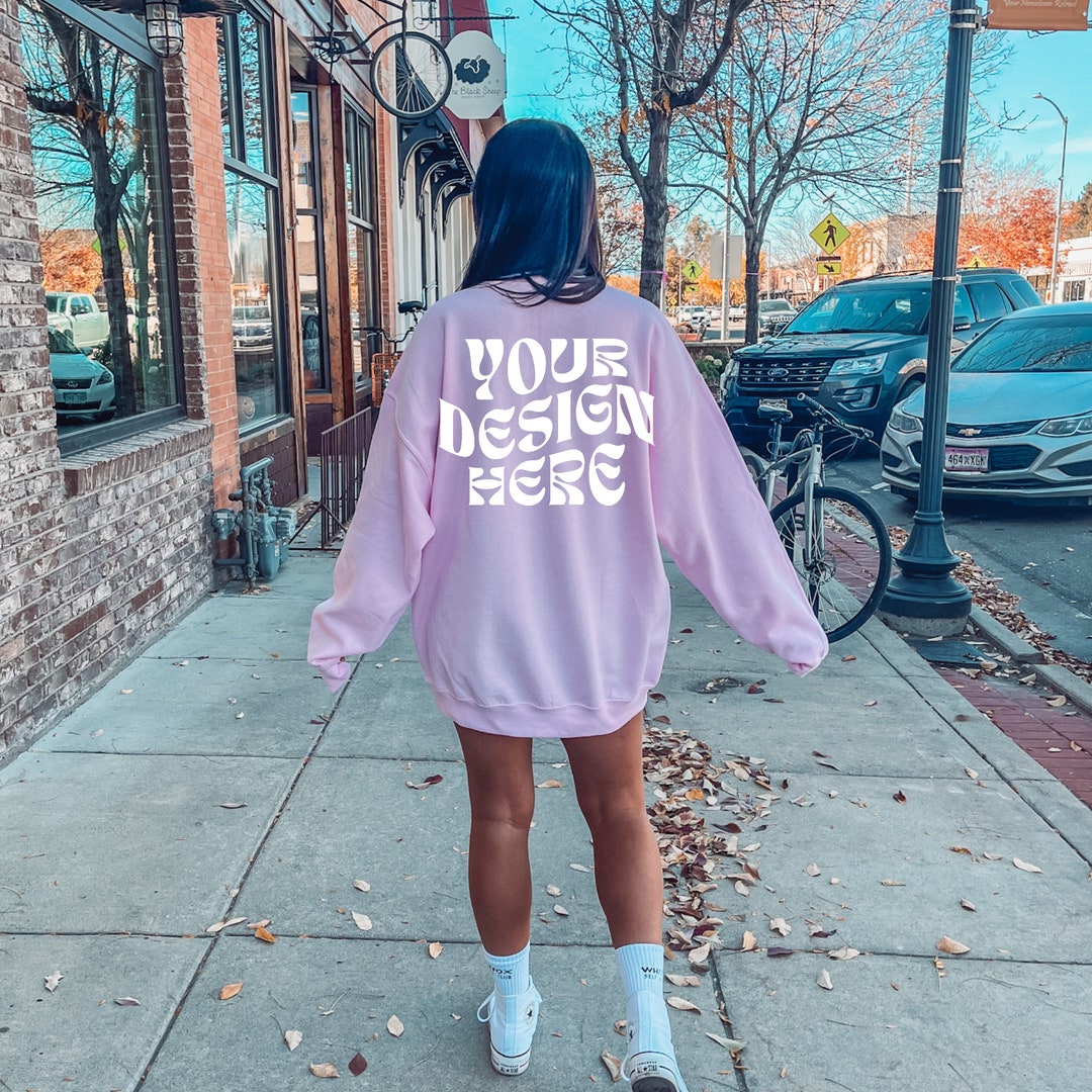 Gildan 18000 Light Pink Back Mockup Oversized Light Pink Hoodie Mockup ...