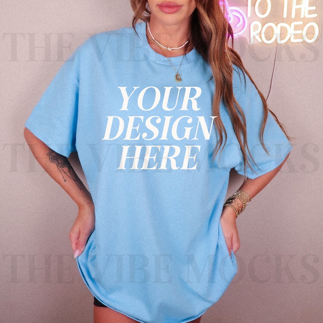 Gildan 5000 Sky Blue Shirt Mockup Oversized Gildan Sky Blue Tshirt ...