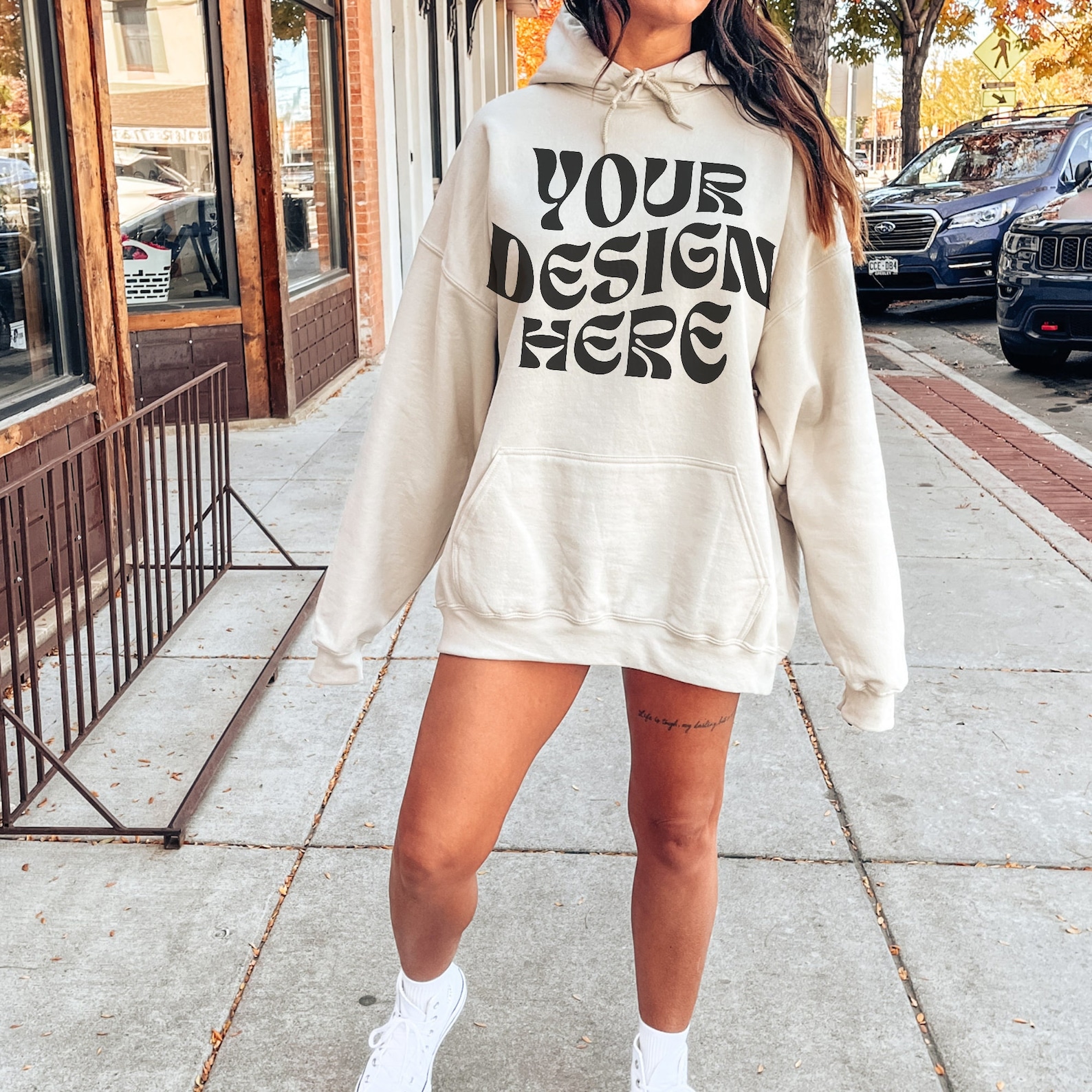 Gildan 18500 Sand Hoodie Mockup Oversized Sand Sweatshirt Mockup Model ...