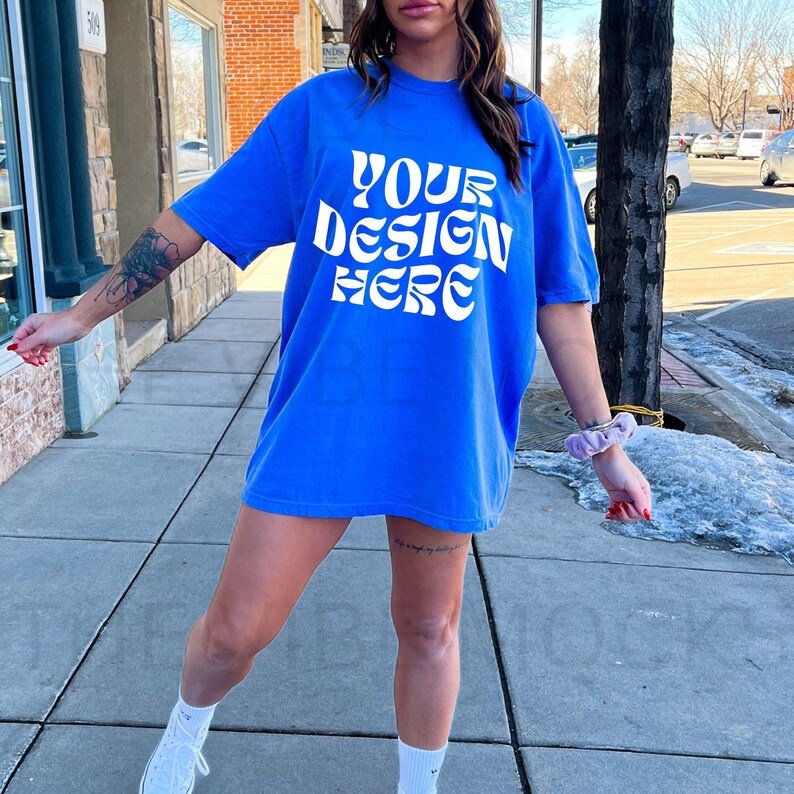 Comfort Colors C1717 Flo Blue Mockup Oversized Flo Blue Tshirt - Etsy