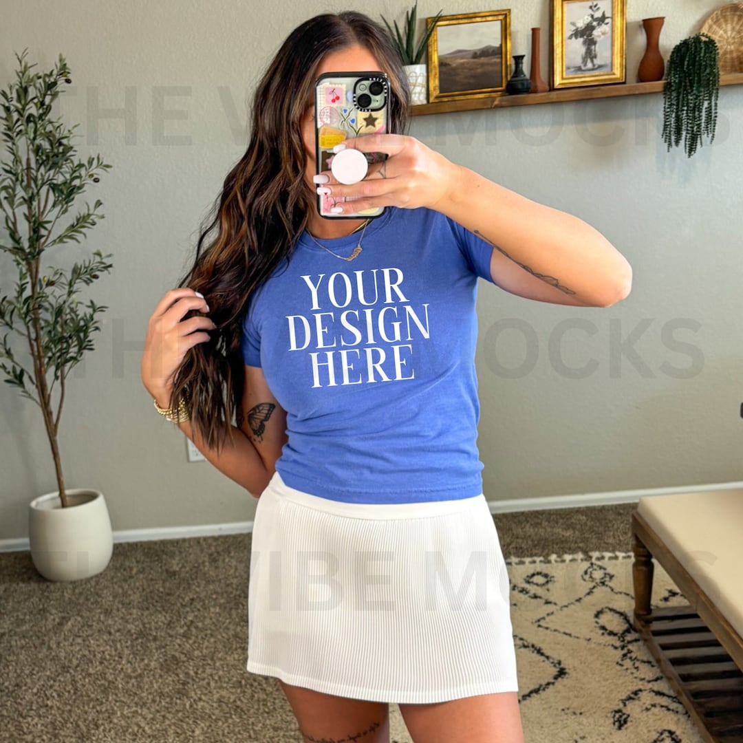 Comfort Colors 9018 Youth Flo Blue Mockup Cropped Flo Blue Tshirt ...