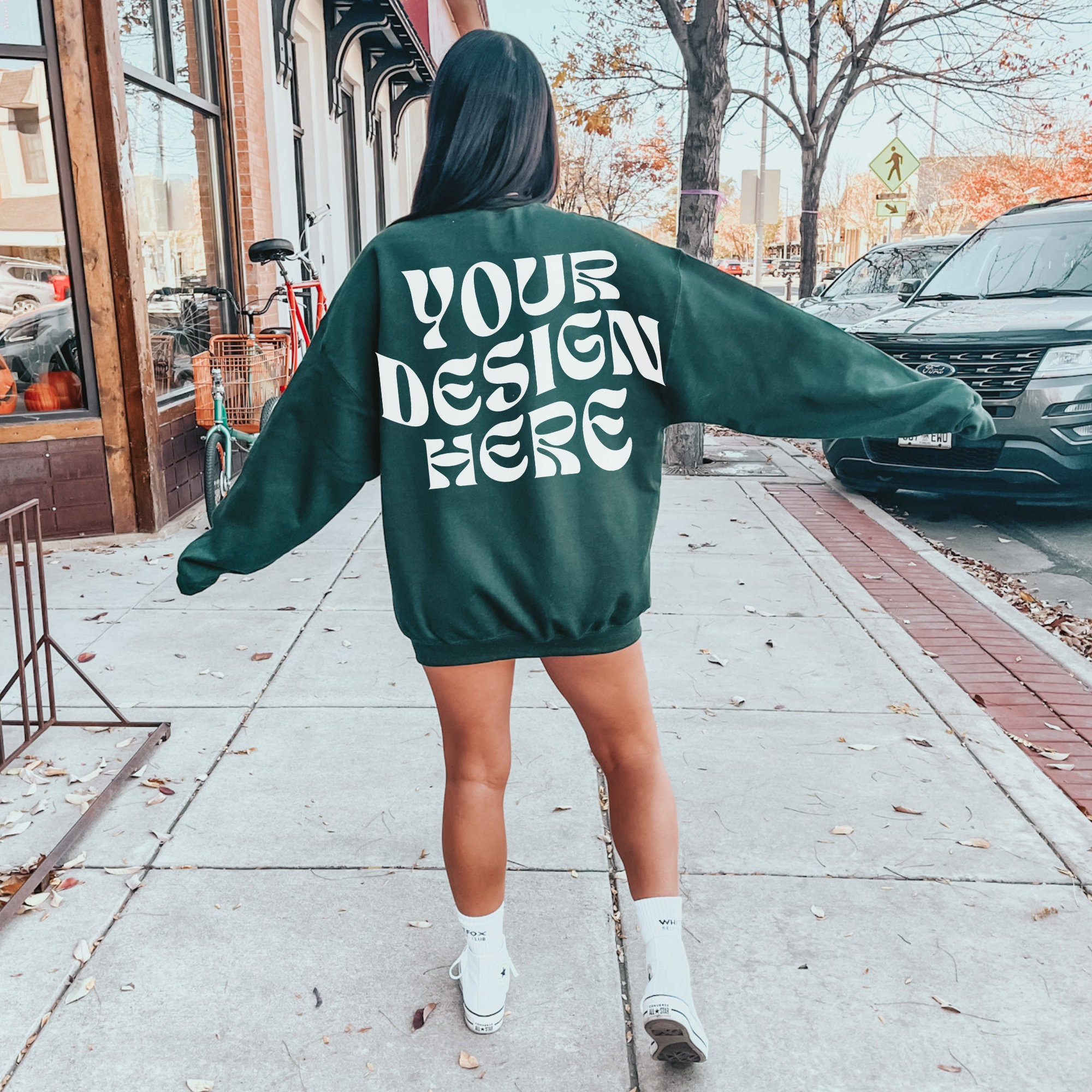 Gildan 18000 Forest Green Back Mockup Oversized Forest Green Sweatshirt ...