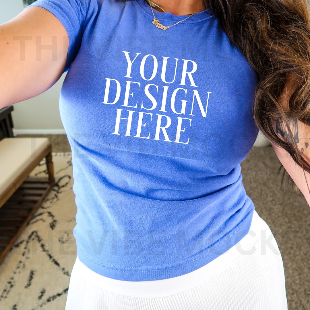 Comfort Colors 9018 Youth Flo Blue Mockup Cropped Flo Blue Tshirt ...