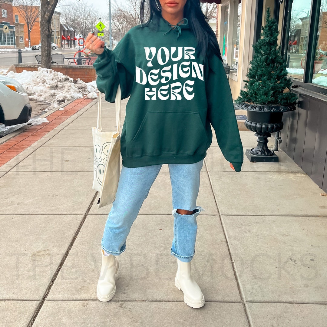 Gildan 18500 Forest Green Hoodie Mockup Oversized Forest Green ...