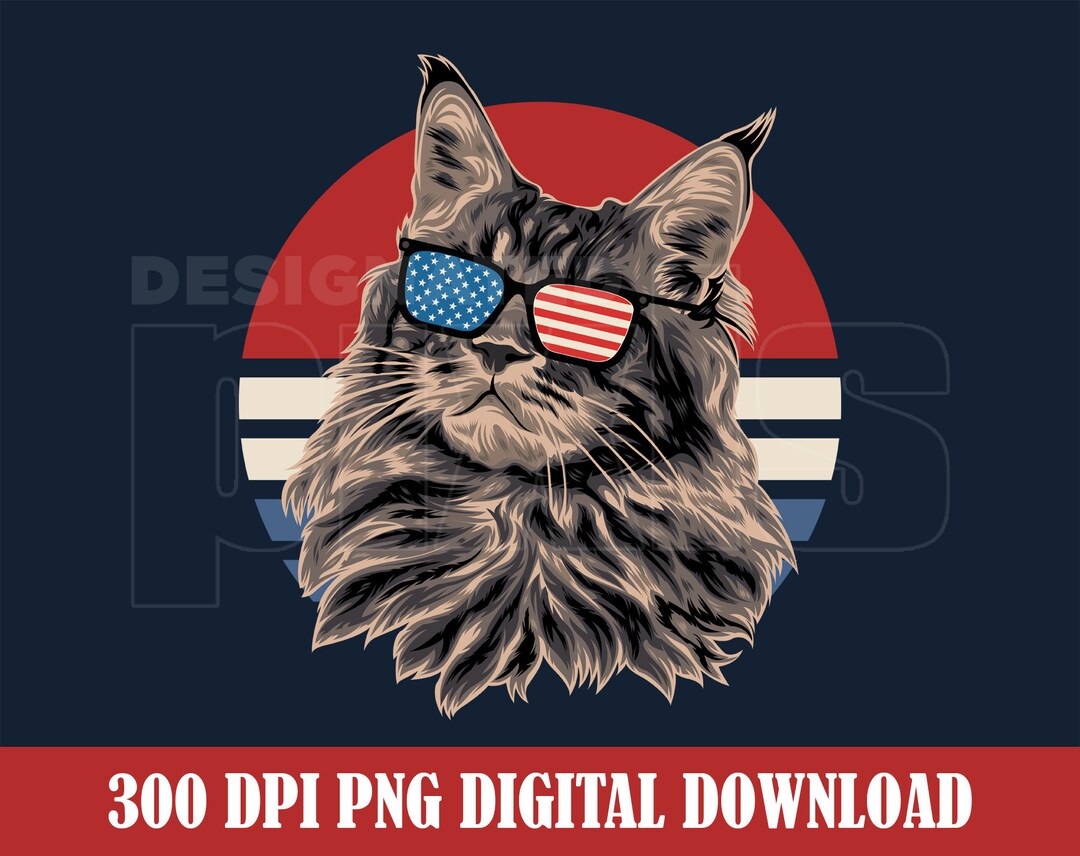 USA American Flag Cat Retro PNG, Patriotic Cat Png, Vintage America Cat ...