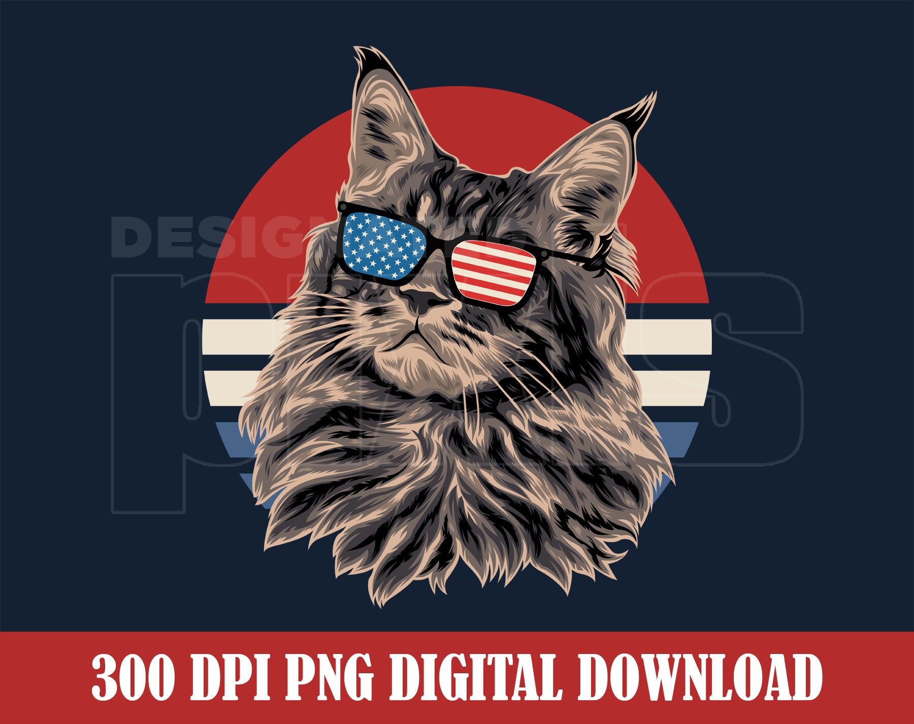 USA American Flag Cat Retro PNG, Patriotic Cat Png, Vintage America Cat ...