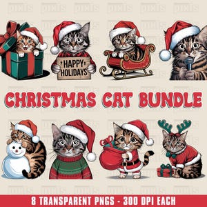 Christmas Cat Clipart Bundle, Christmas Cats PNG, Cat Vector Clipart ...