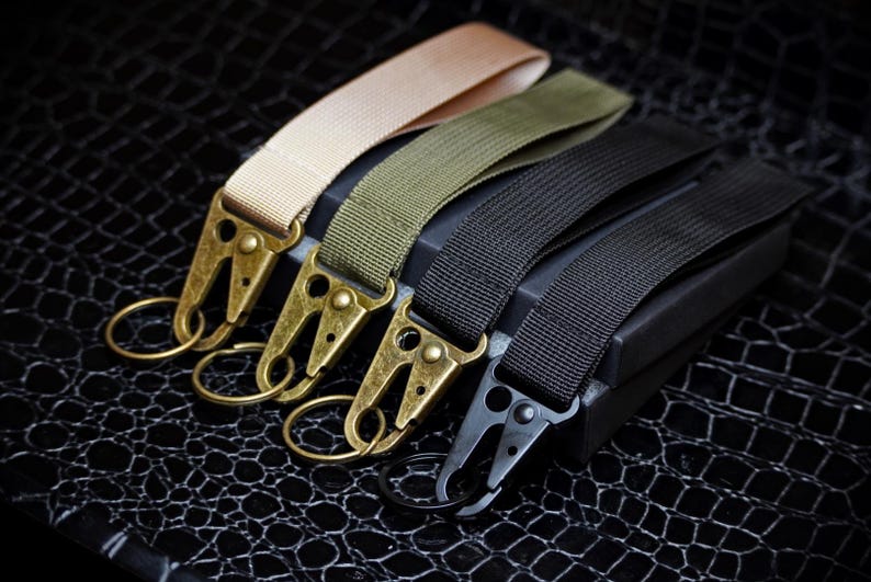 Antique Brass Wrist Strap Keychain, Vintage Green Lanyard, Clip-on Key ...
