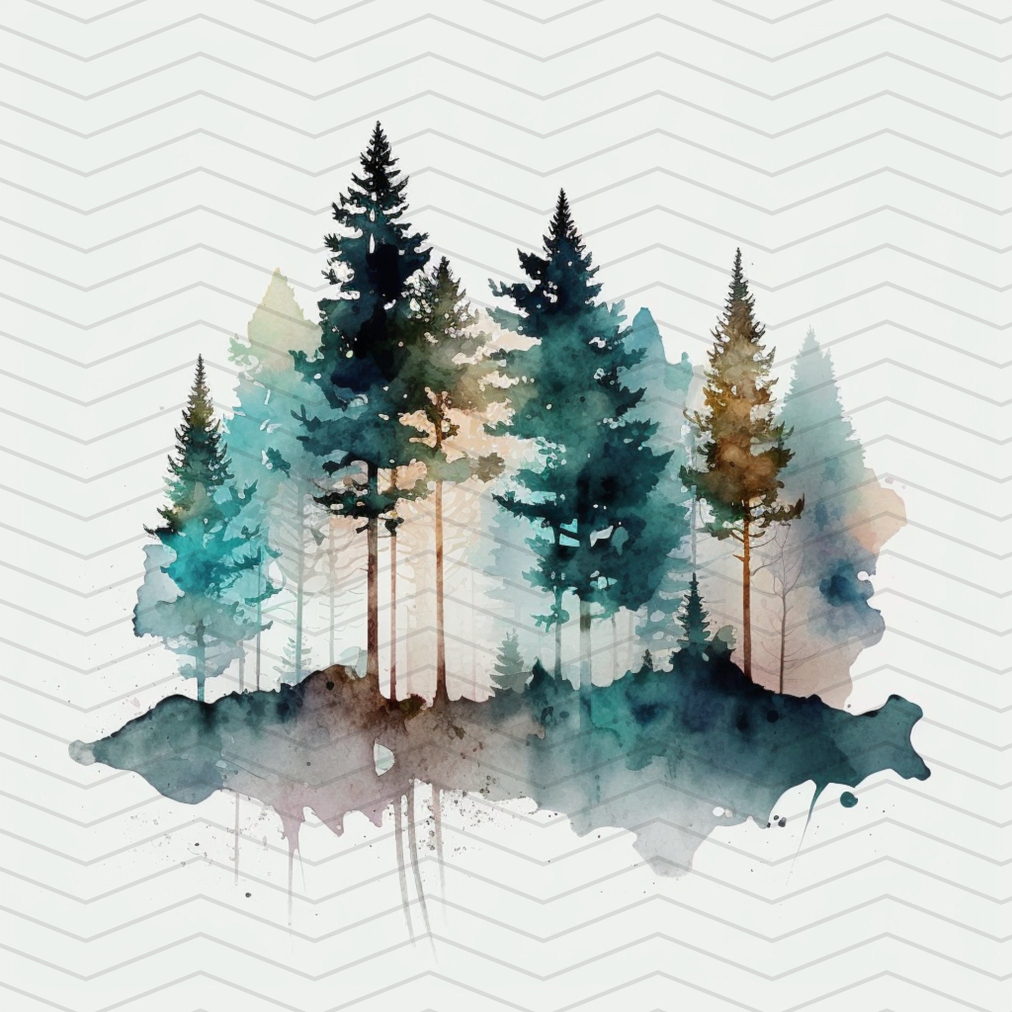 Clipart Forest Watercolor Forest Landscapes of Evergreen Trees - Etsy
