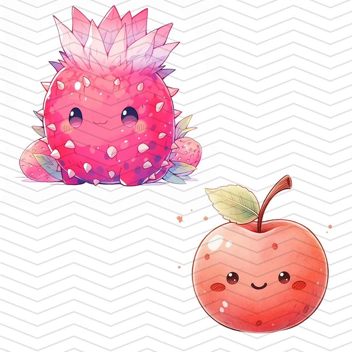 Watercolor Kawaii Fruit Clipart Kawaii Summer Fruit Clipart Instant ...
