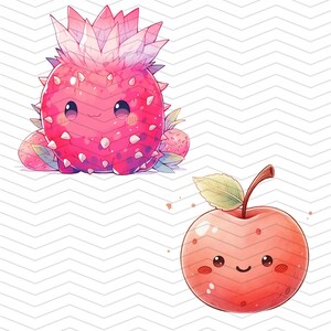 Watercolor Kawaii Fruit Clipart Kawaii Summer Fruit Clipart Instant ...