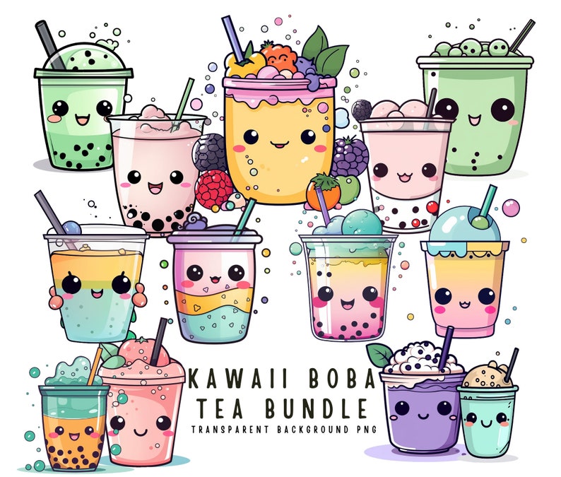 Kawaii Bubble Tea PNG Boba Tea Stickers Kawaii Drink Bubble Tea Clipart ...