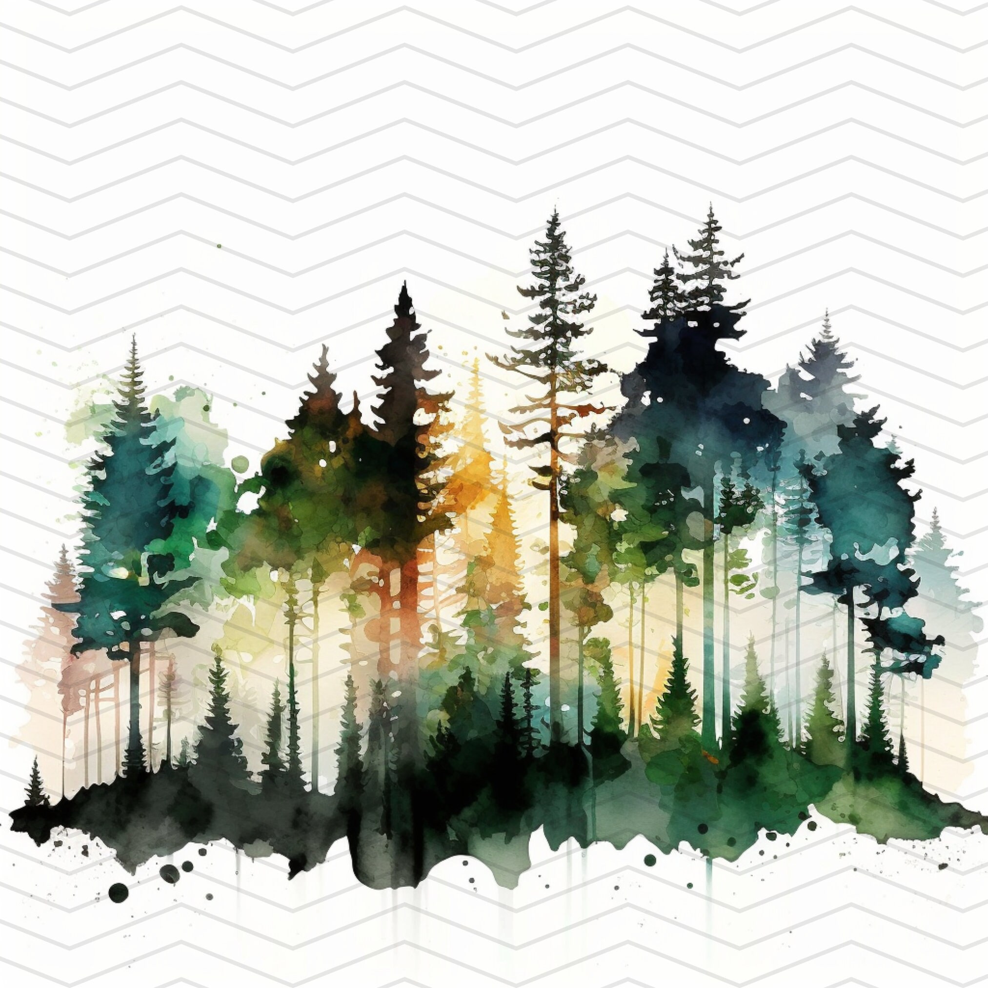 Clipart Forest Watercolor Forest Landscapes of Evergreen Trees - Etsy