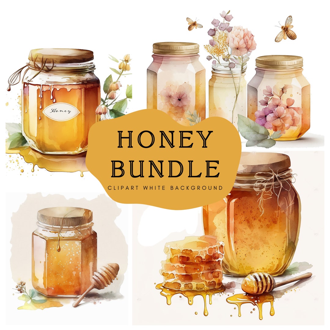 Watercolor Honey Jar Clipart Set With Bee Clipart for Spring Png Files ...