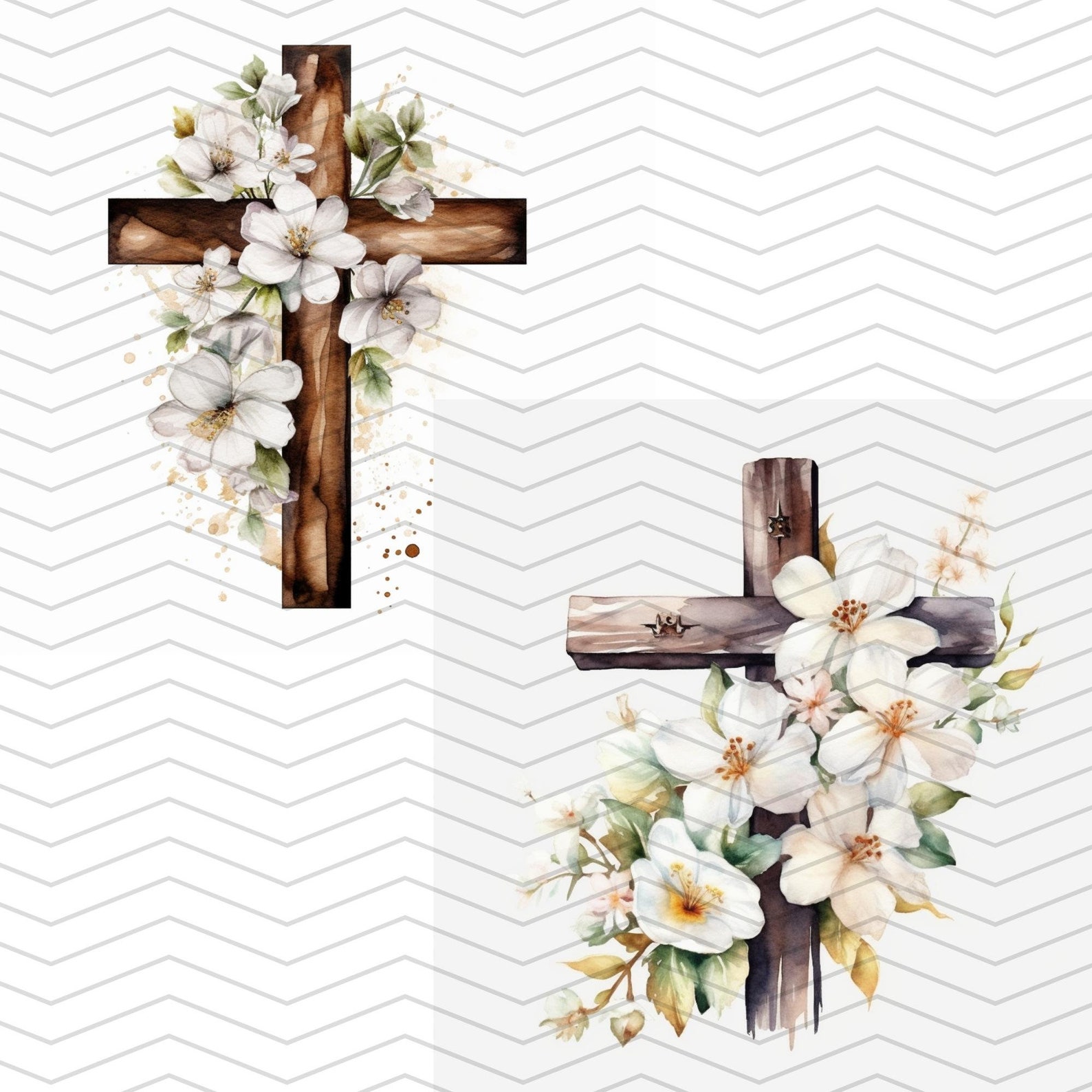 Watercolor Crosses Clipart Floral Cross PNG Instant Download Commercial ...