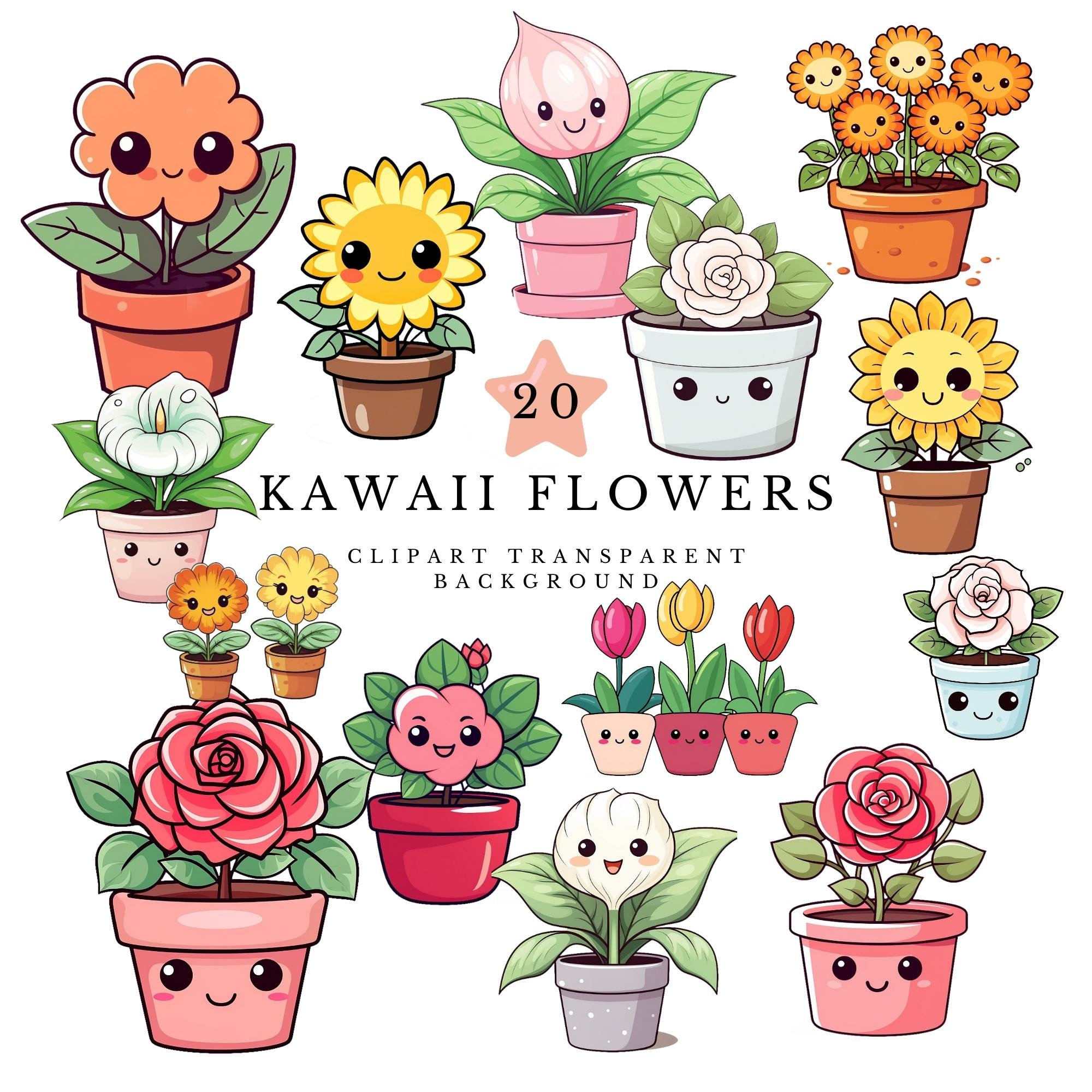 Watercolor Kawaii House Plant Clipart Kawaii Flower Clipart Cute House ...