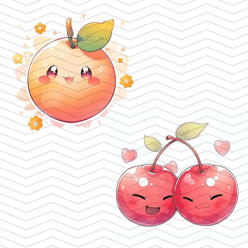 Watercolor Kawaii Fruit Clipart Kawaii Summer Fruit Clipart Instant ...