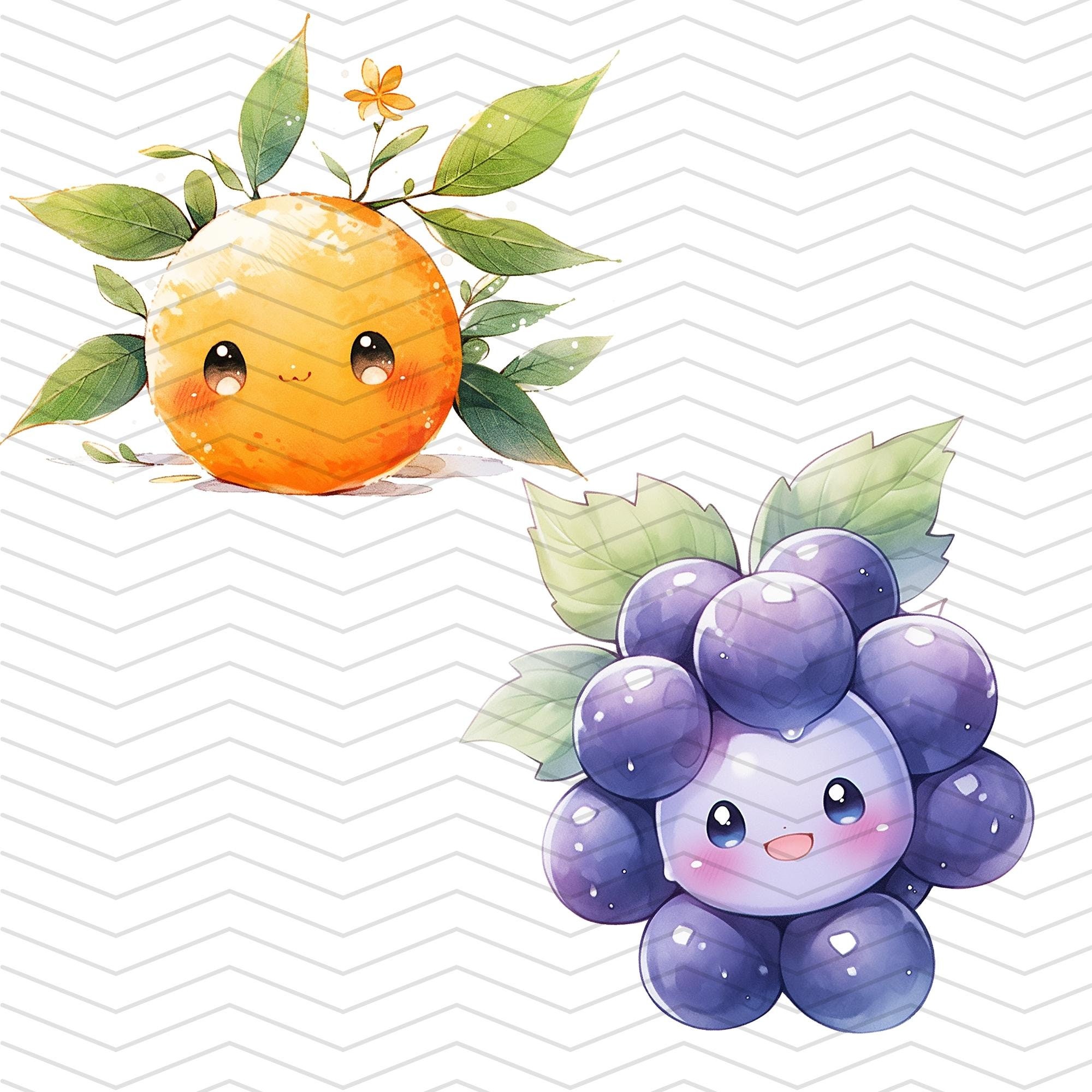 Watercolor Kawaii Fruit Clipart Kawaii Summer Fruit Clipart Instant ...