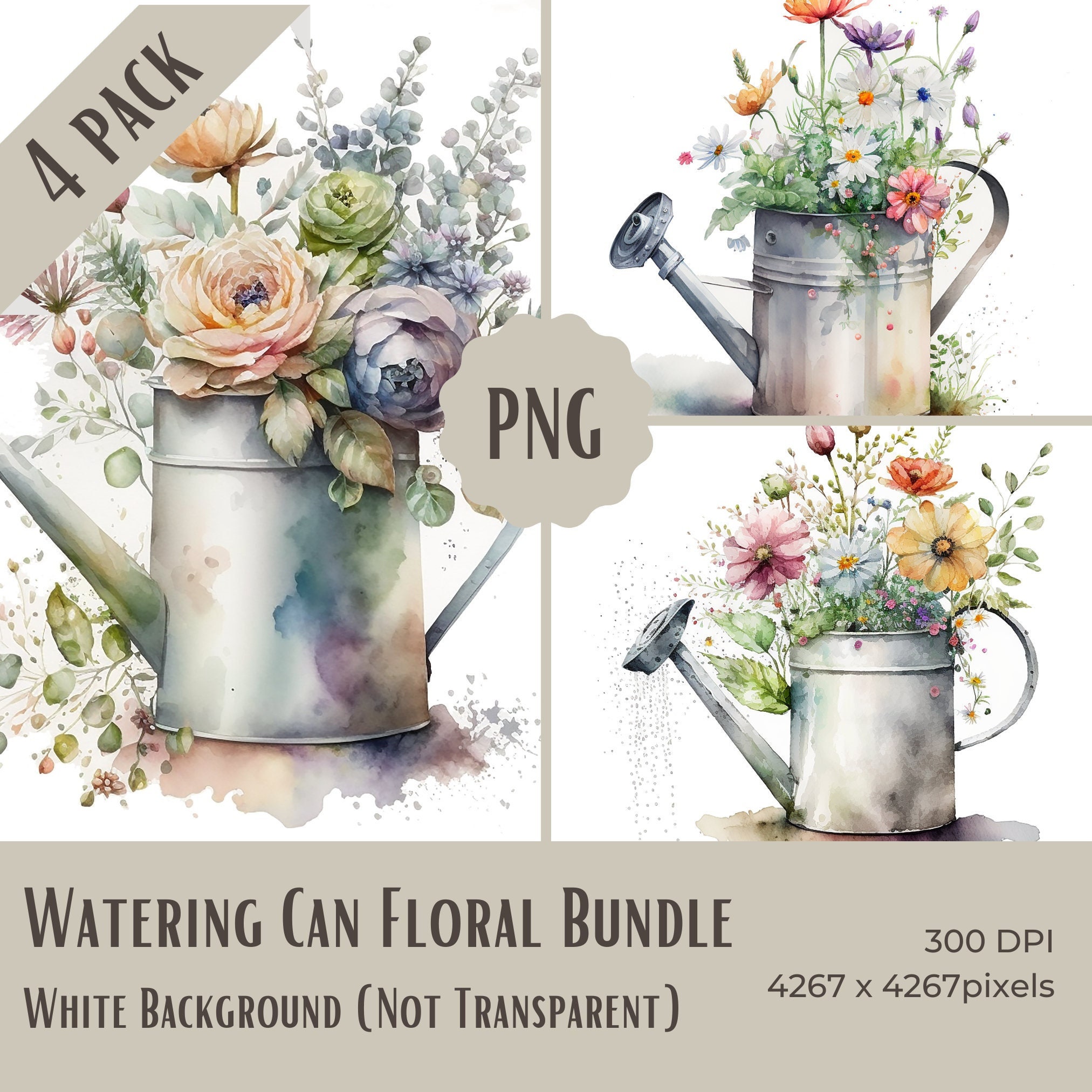 Watering Cans Clipart Watercolor Floral Gardening Clipart Wildflowers ...