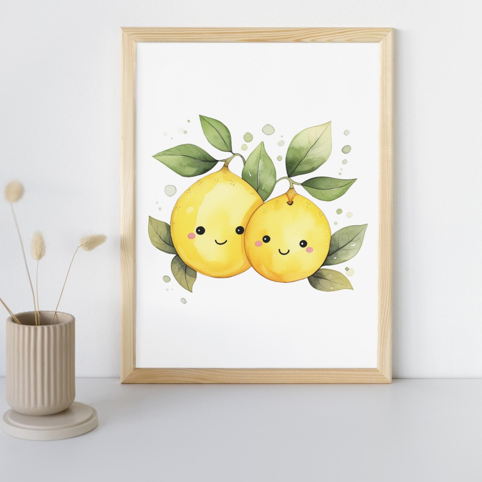 Watercolor Kawaii Fruit Clipart Kawaii Summer Fruit Clipart Instant ...