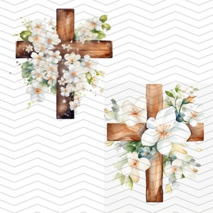 Watercolor Crosses Clipart Floral Cross PNG Instant Download Commercial ...