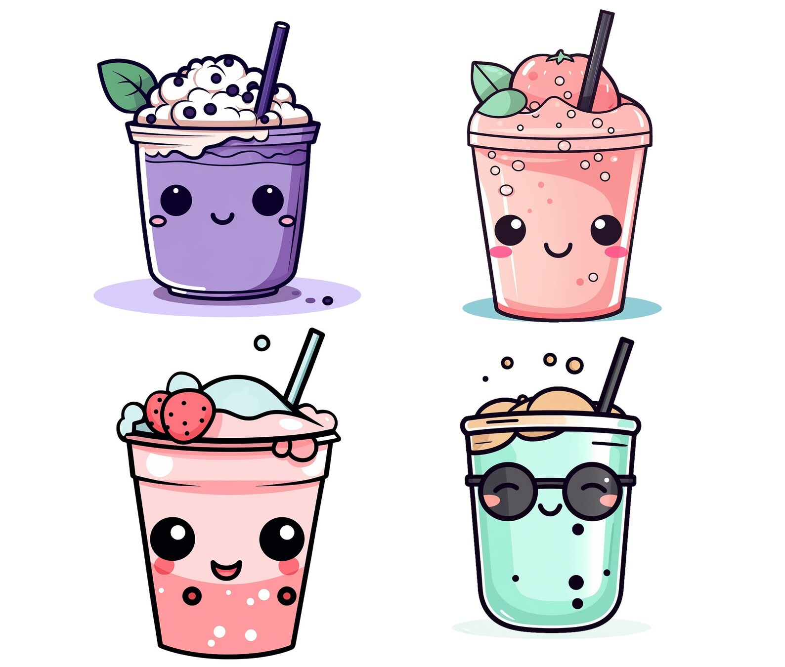Kawaii Bubble Tea PNG Boba Tea Stickers Kawaii Drink Bubble Tea Clipart ...