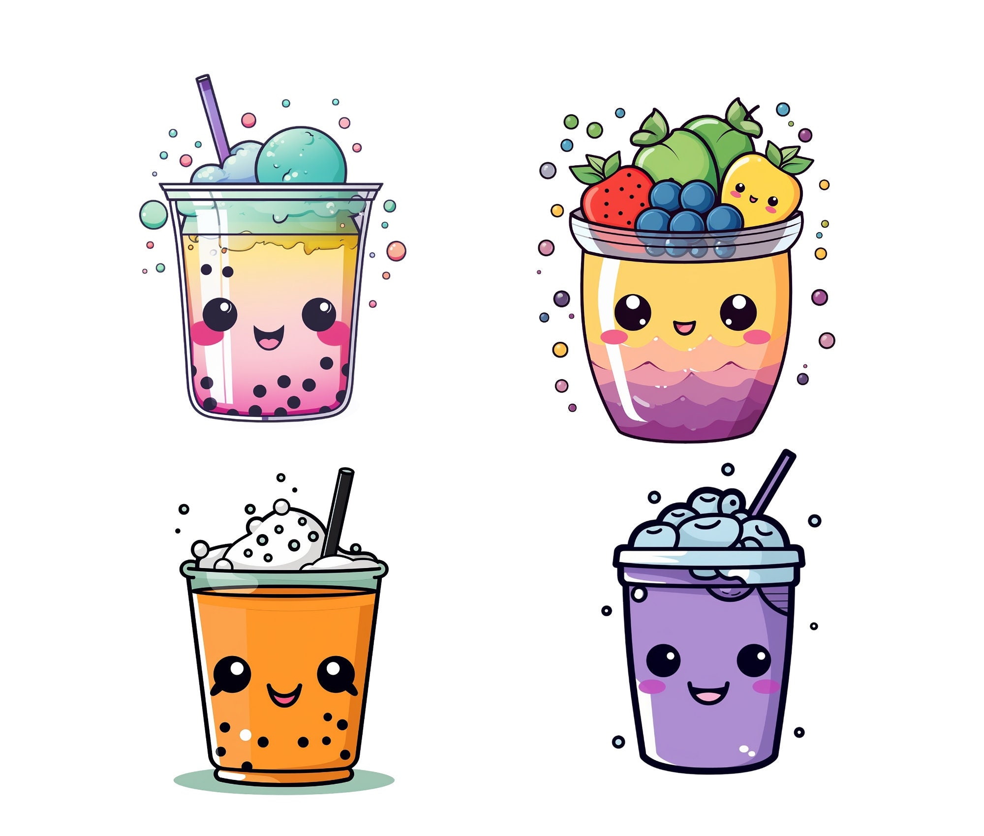Kawaii Bubble Tea PNG Boba Tea Stickers Kawaii Drink Bubble Tea Clipart ...
