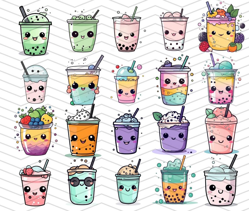Kawaii Bubble Tea PNG Boba Tea Stickers Kawaii Drink Bubble Tea Clipart ...