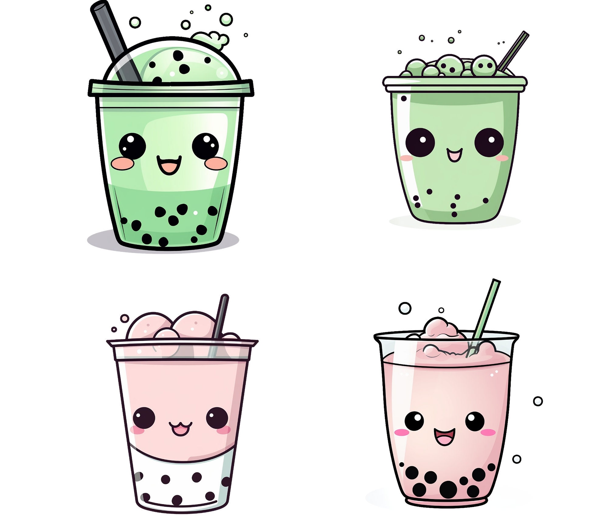 Kawaii Bubble Tea PNG Boba Tea Stickers Kawaii Drink Bubble Tea Clipart ...