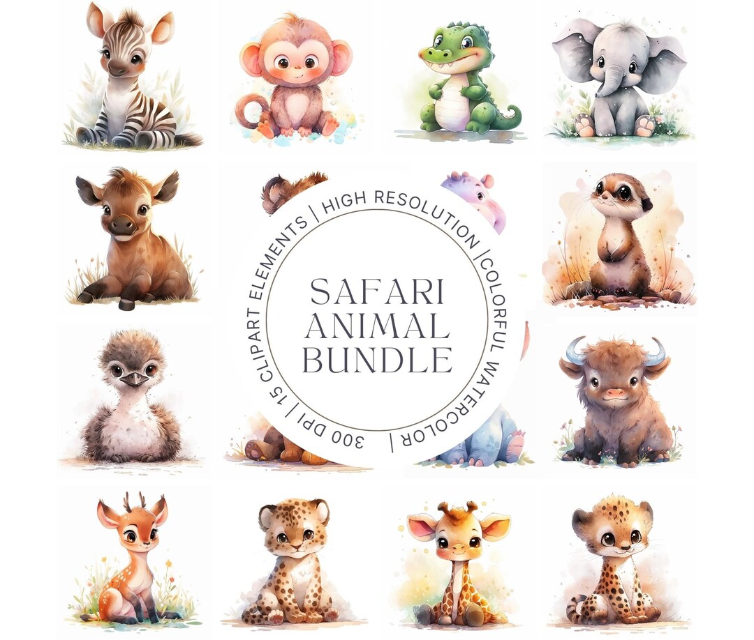 Baby Shower Clipart PNG Safari Animals Watercolor Clipart Safari ...