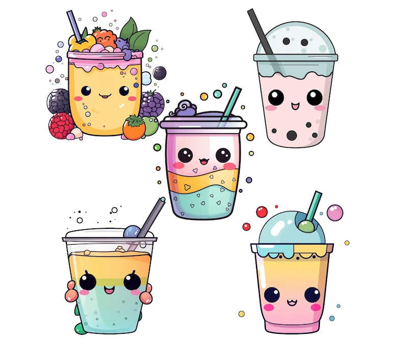 Kawaii Bubble Tea PNG Boba Tea Stickers Kawaii Drink Bubble Tea Clipart ...