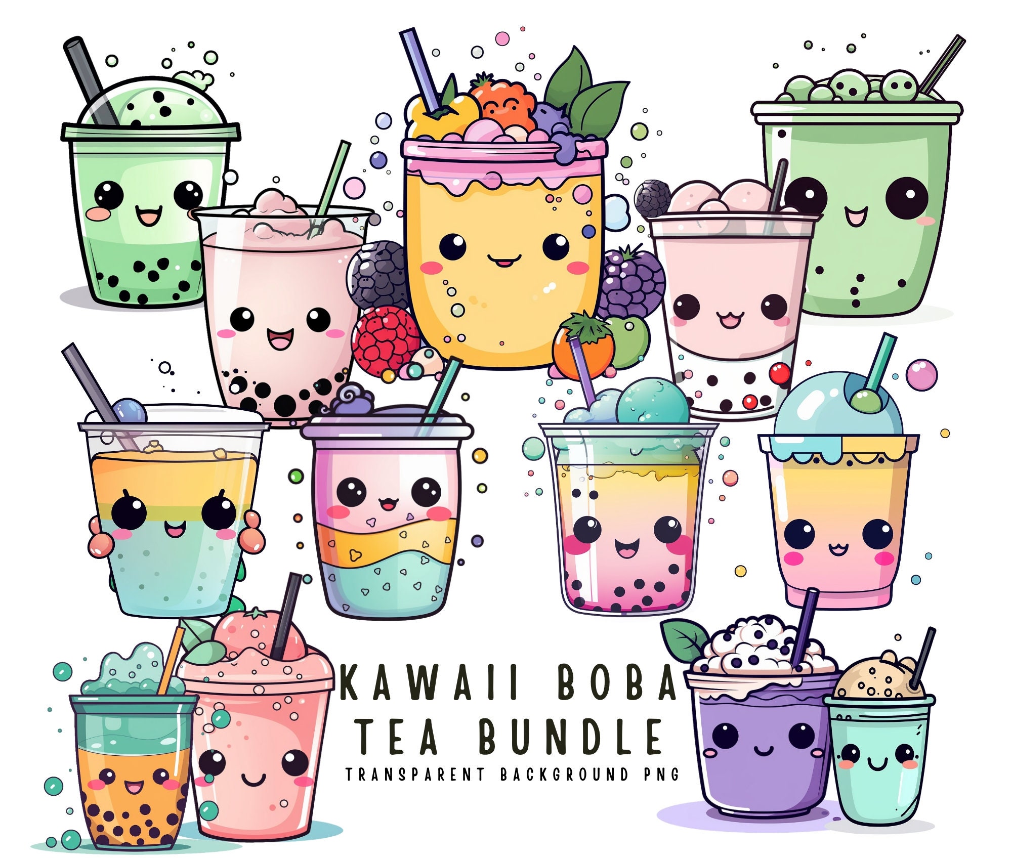 Boba Bubble Tea Kawaii Boba Tea Stickers Kawaii Drink Bubble Tea ...