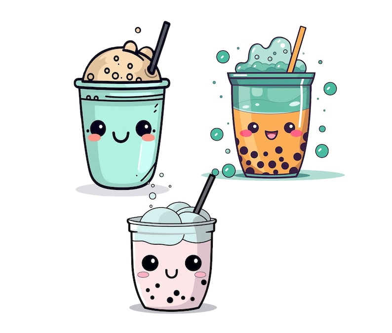 Kawaii Bubble Tea PNG Boba Tea Stickers Kawaii Drink Bubble Tea Clipart ...