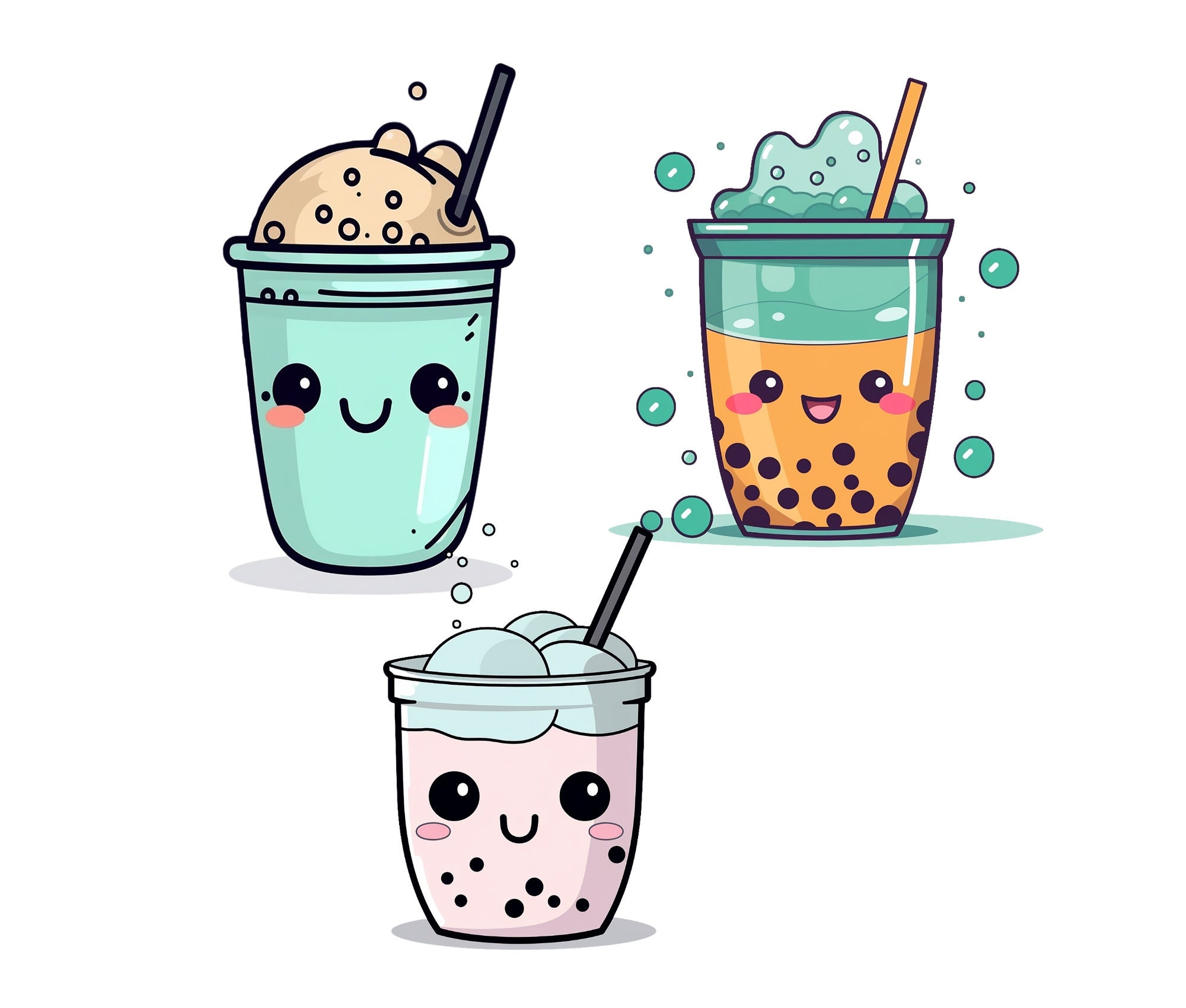 Kawaii Bubble Tea PNG Boba Tea Stickers Kawaii Drink Bubble Tea Clipart ...
