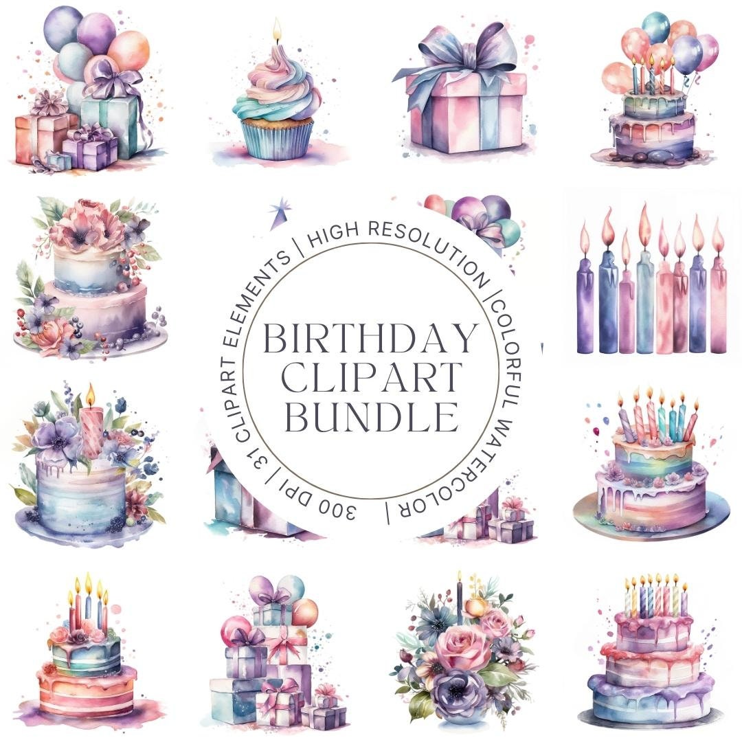 Watercolor Birthday Clipart Children Birthday Banners Clip Art Balloons ...